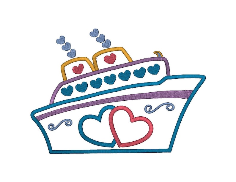Applique Heart Cruise Ship in 5 Sizes Machine Embroidery - Etsy