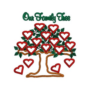 Filled & Applique Heart Tree, Family Tree, Machine Embroidery Design - Etsy