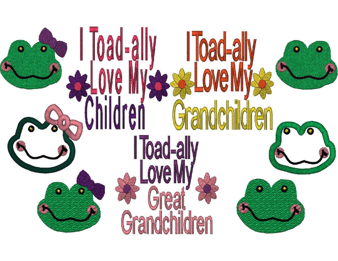 Toad, Frog Brag Set Embroidery Design, Filled & Applique, 6 Toads ...
