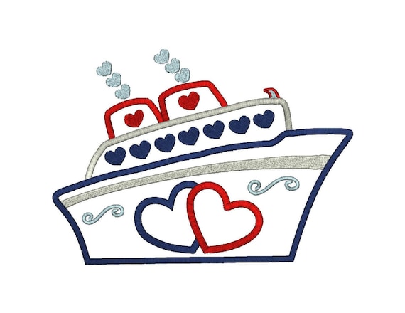 Applique Heart Cruise Ship in 5 Sizes Instant Download | Etsy