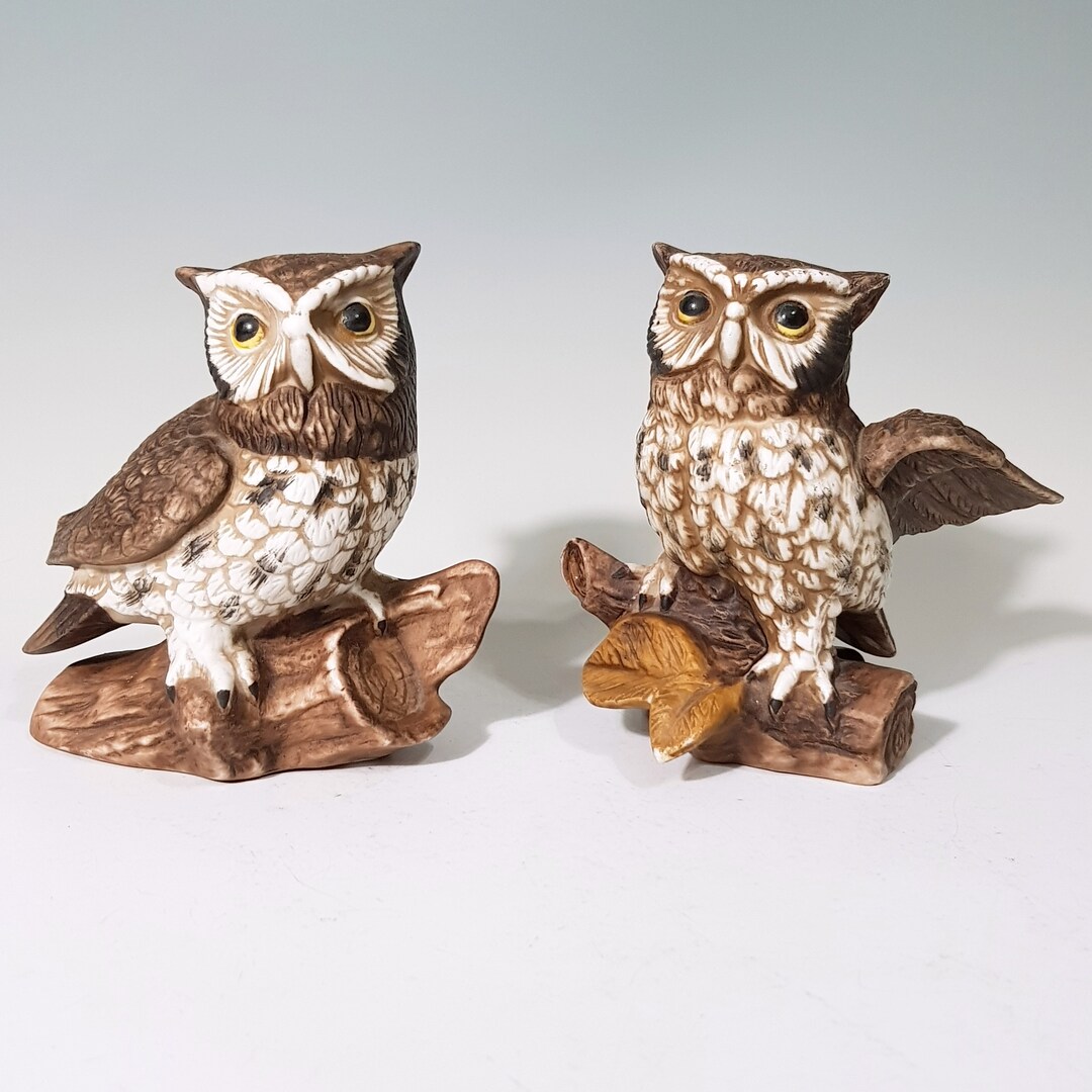 Pair of Porcelain Owl Figurines, Labeled - Etsy