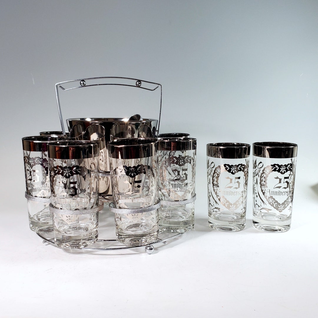 Queens Lusterware Full Set of 25th Silver Anniversary Barware, Glasses ...