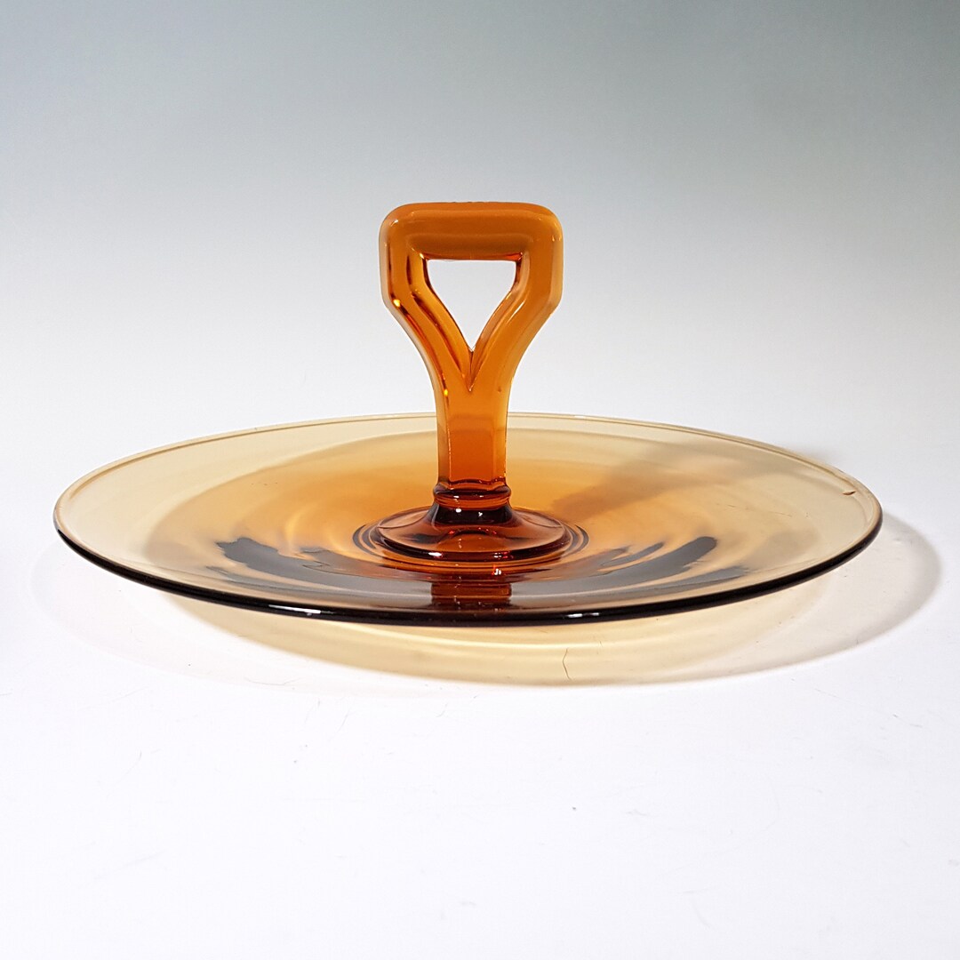 Amber Glass Handled Tidbit Tray - Etsy