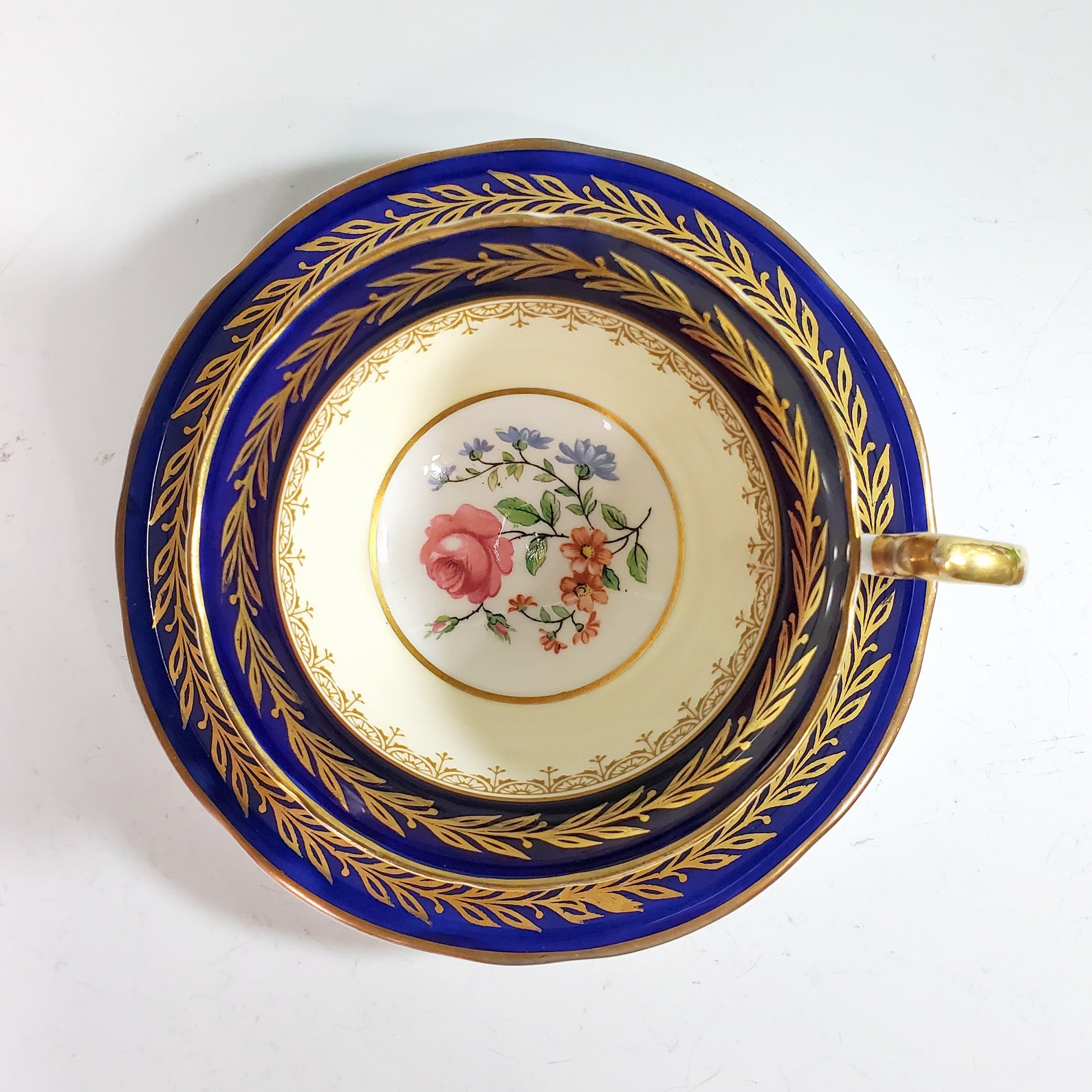 Aynsley Cup and Saucer Pattern 7739 Royal Cobalt Blue, Floral and Gold ...