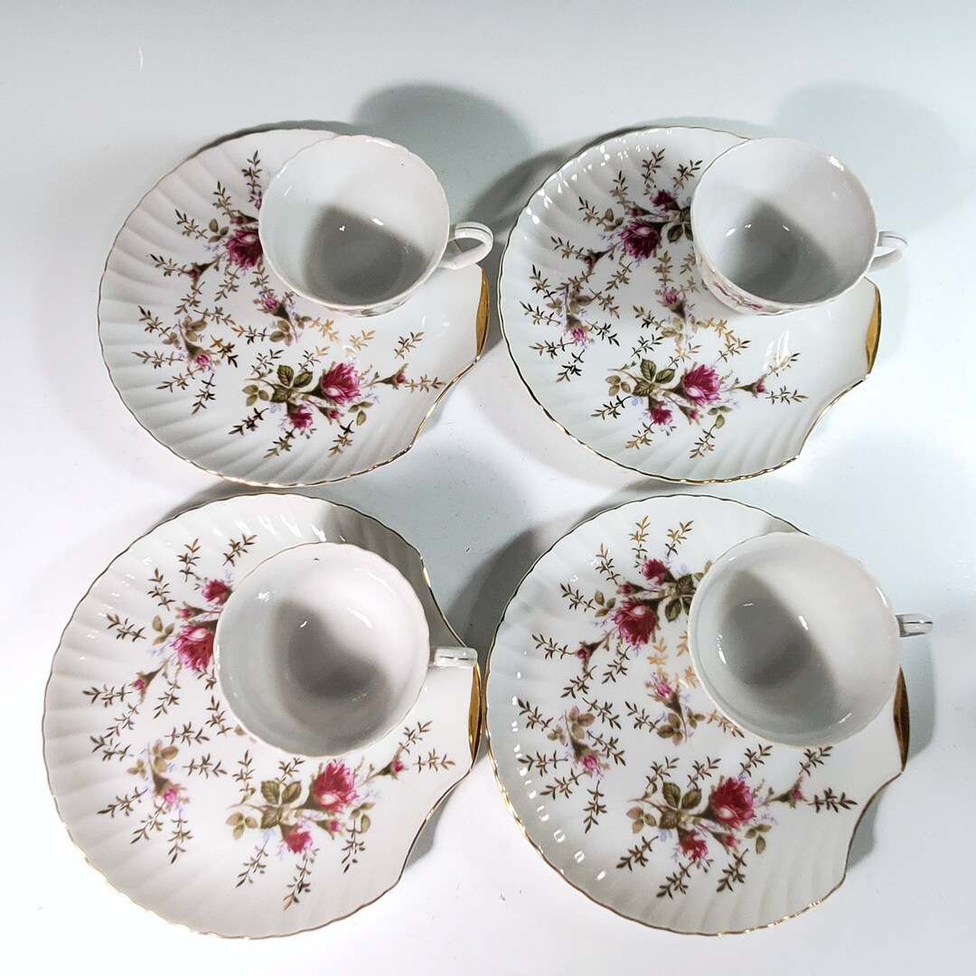Four Vintage Snack Sets, Gold Trim, Pink Floral Design, Japan - Etsy