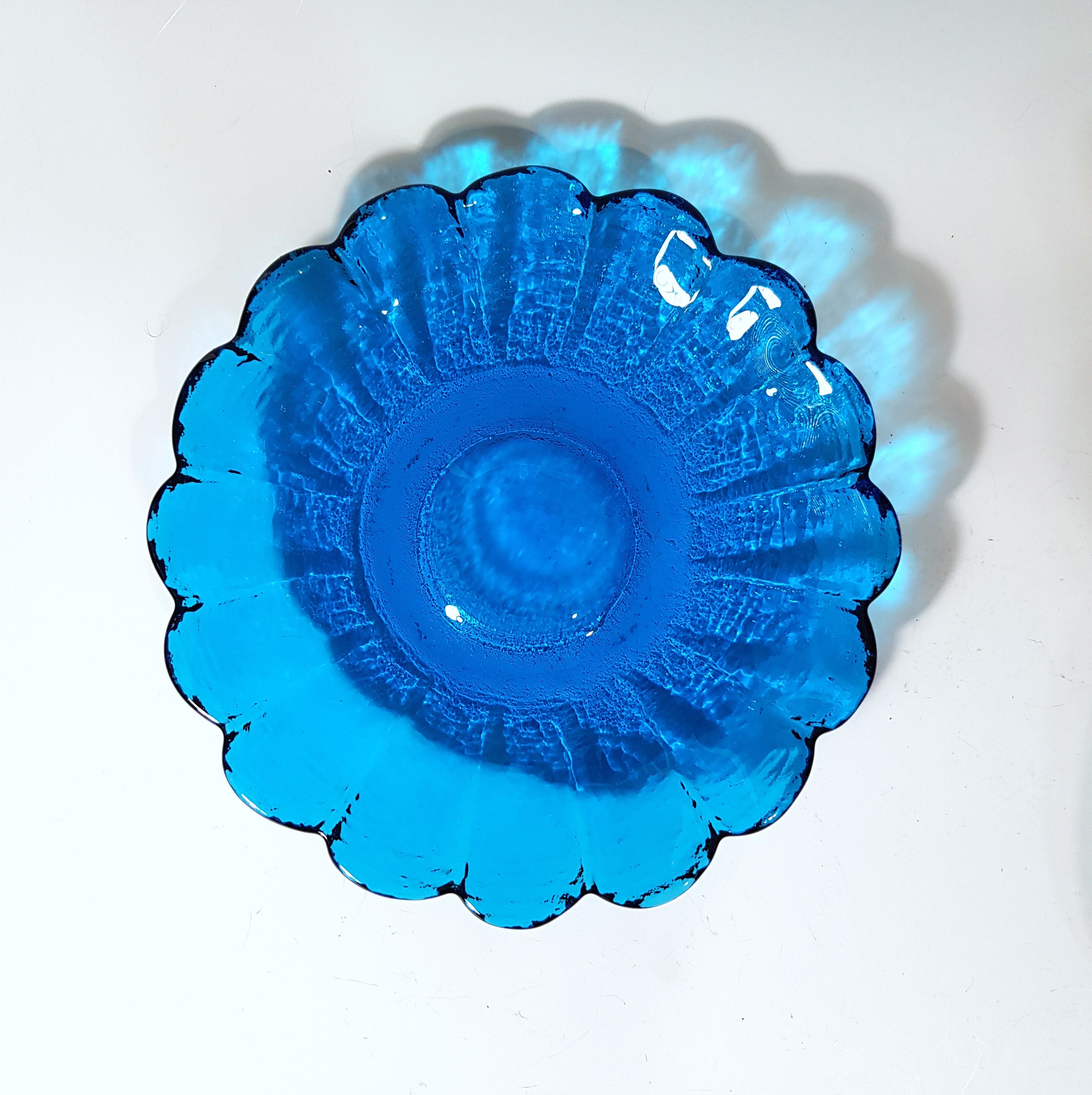 Blenko Turquoise Glass Petal or Flower Shallow Centerpiece Console Bowl ...