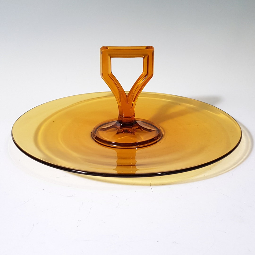Amber Glass Handled Tidbit Tray - Etsy
