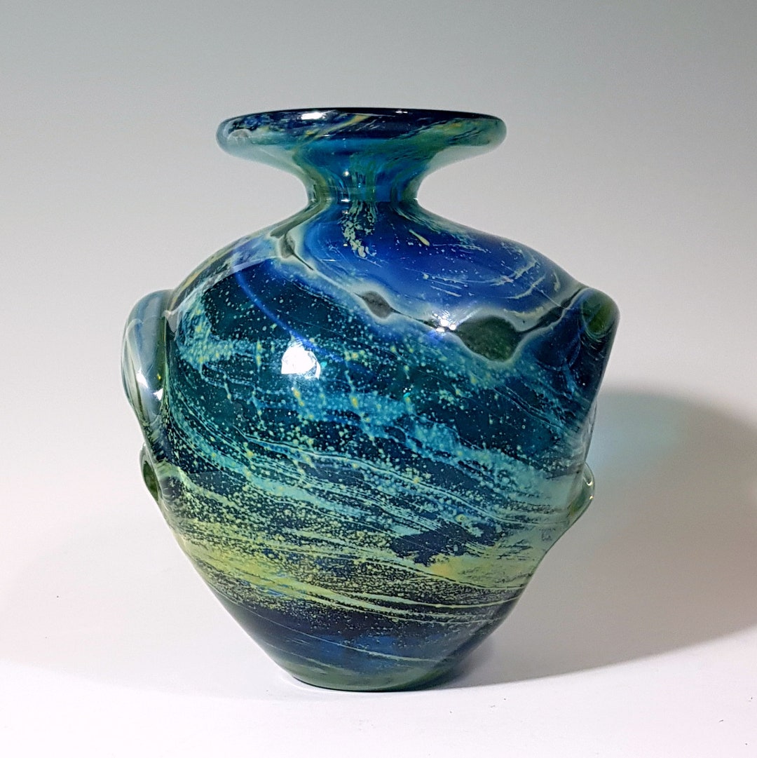 Vintage Mdina Maltese Glass, Signed Vase Sea and Sand Cased Glass ...
