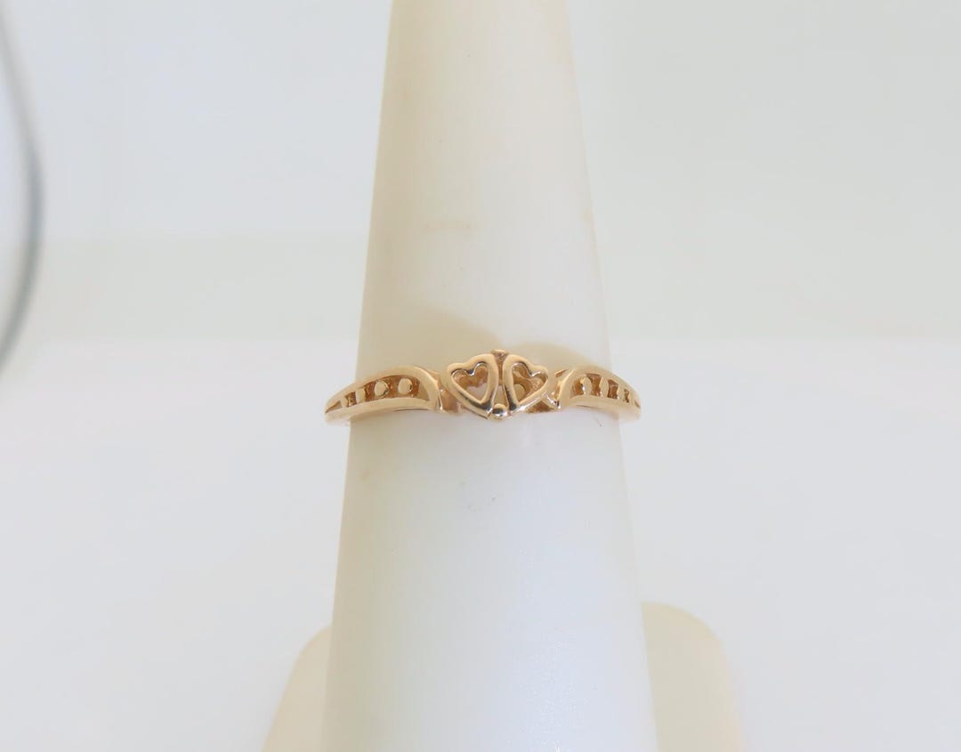 14k Solid Gold Heart Rings Two Hearts Promise Ring Double Heart Gift ...
