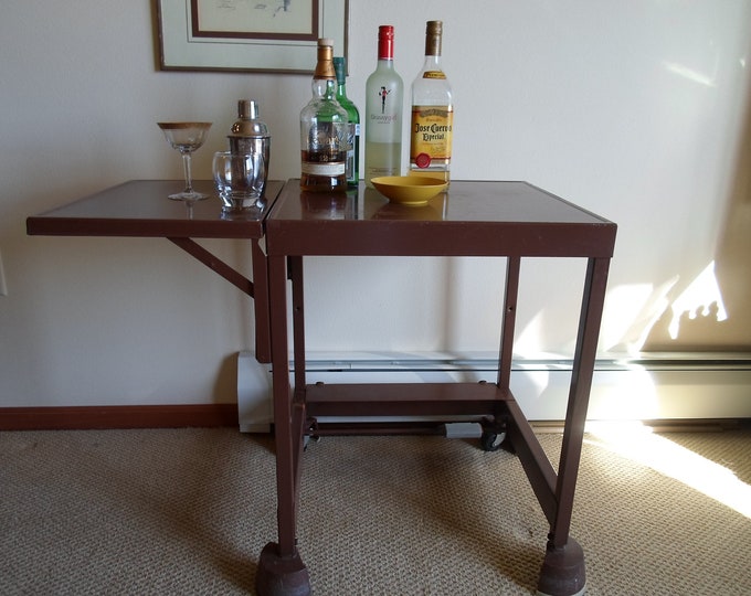 Vintage Metal Rolling Typewriter Stand Industrial Brown Mid Century ...