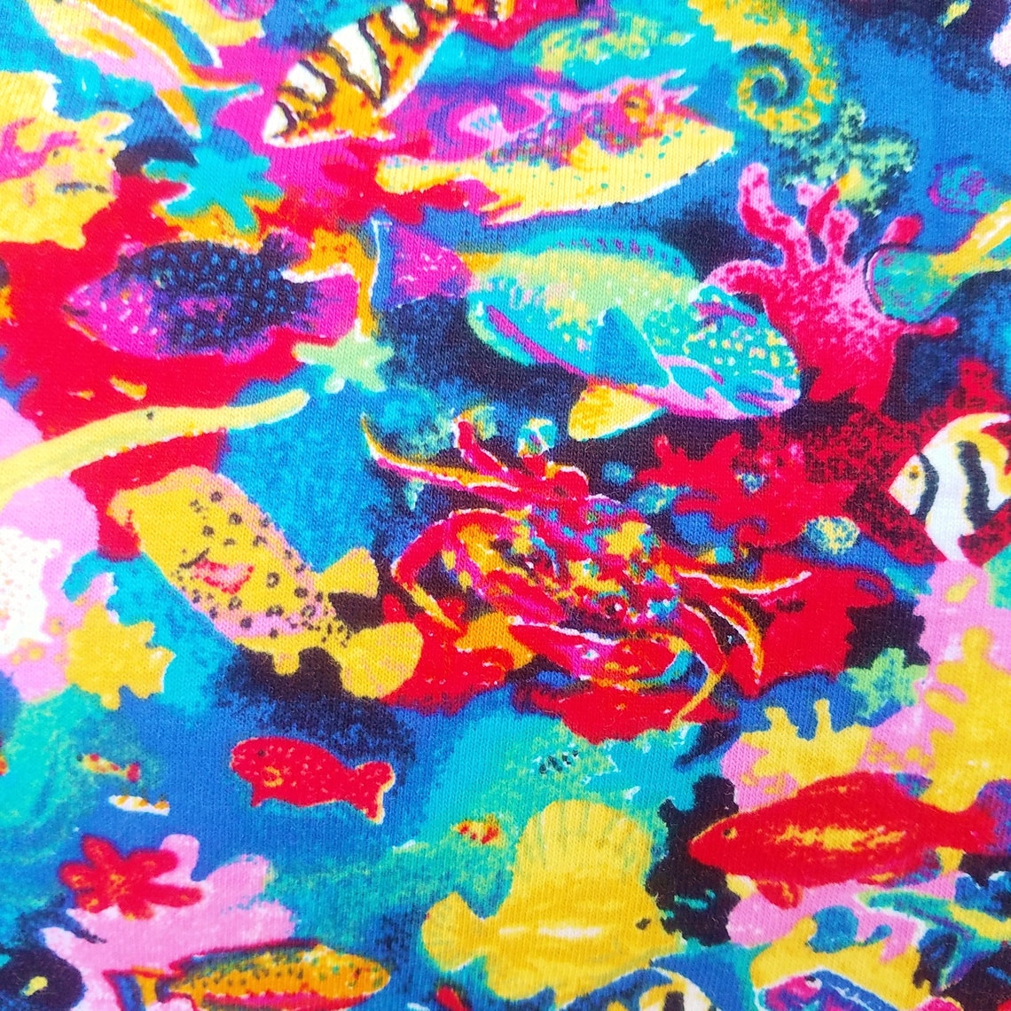 Neon Coral Reef Tropical Fish Fabric Jersey Knit Tropical | Etsy