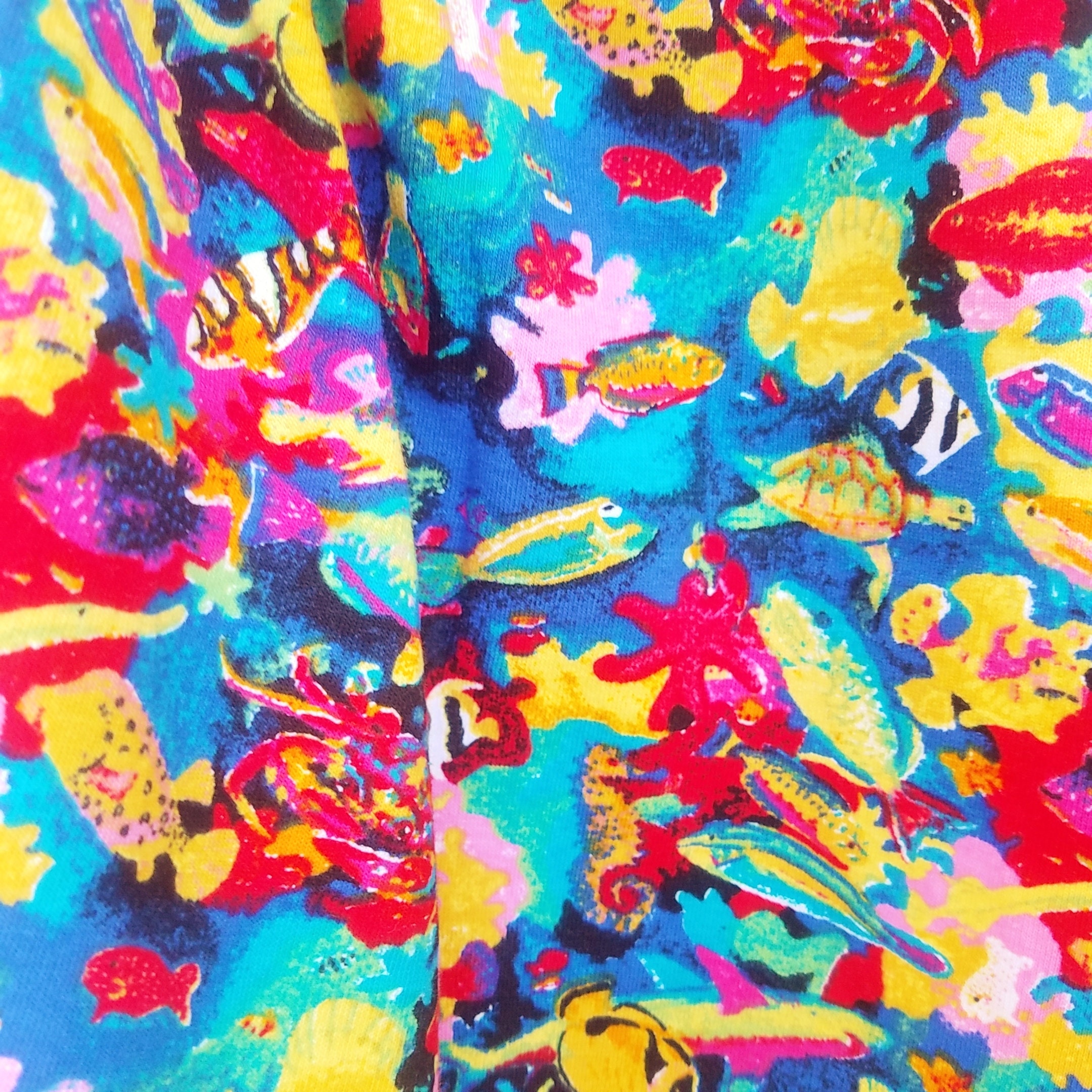Neon Coral Reef Tropical Fish Fabric Jersey Knit Tropical | Etsy