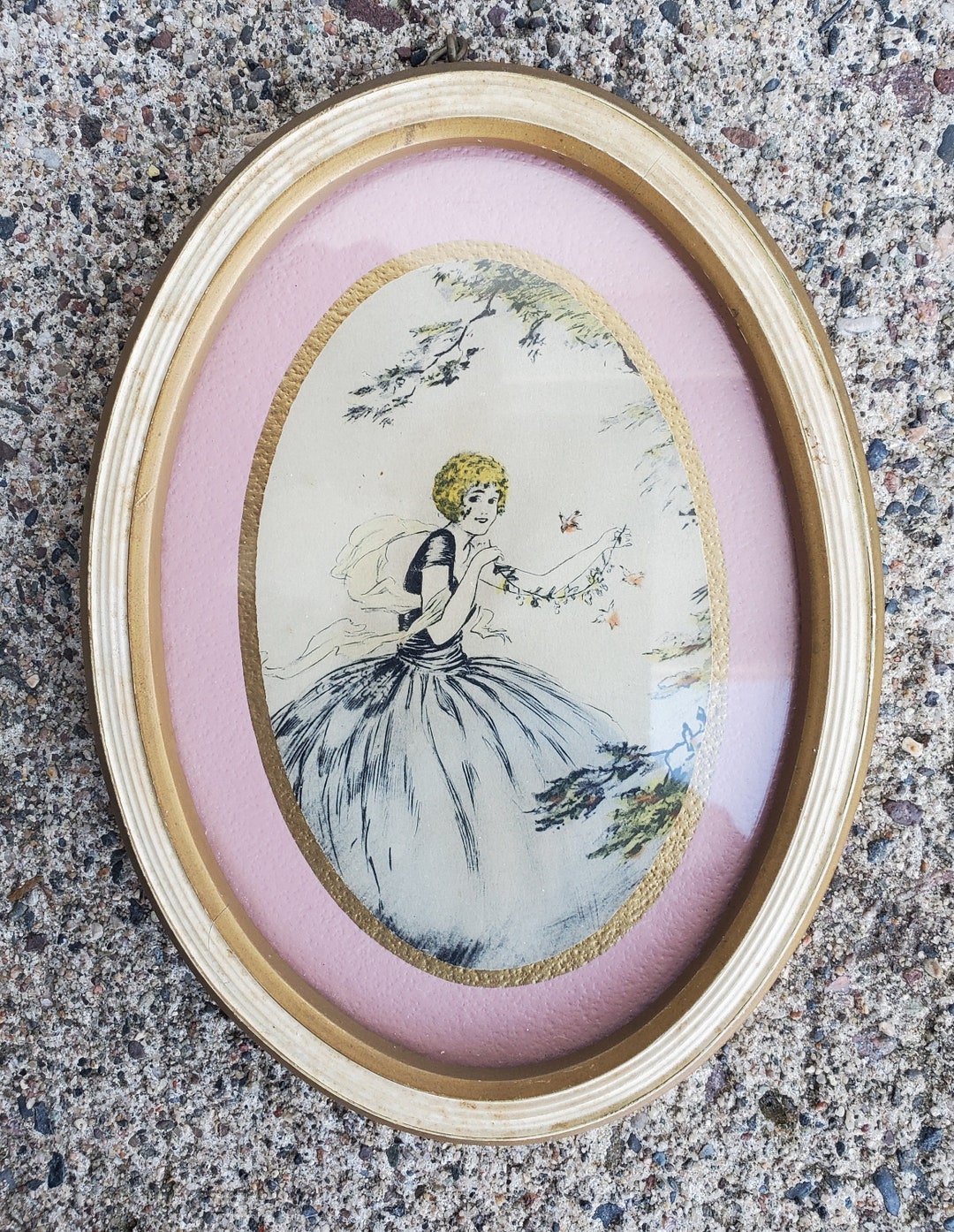 Vintage Small Lithograph Print of a Young Lady in Spring With Birds - Etsy