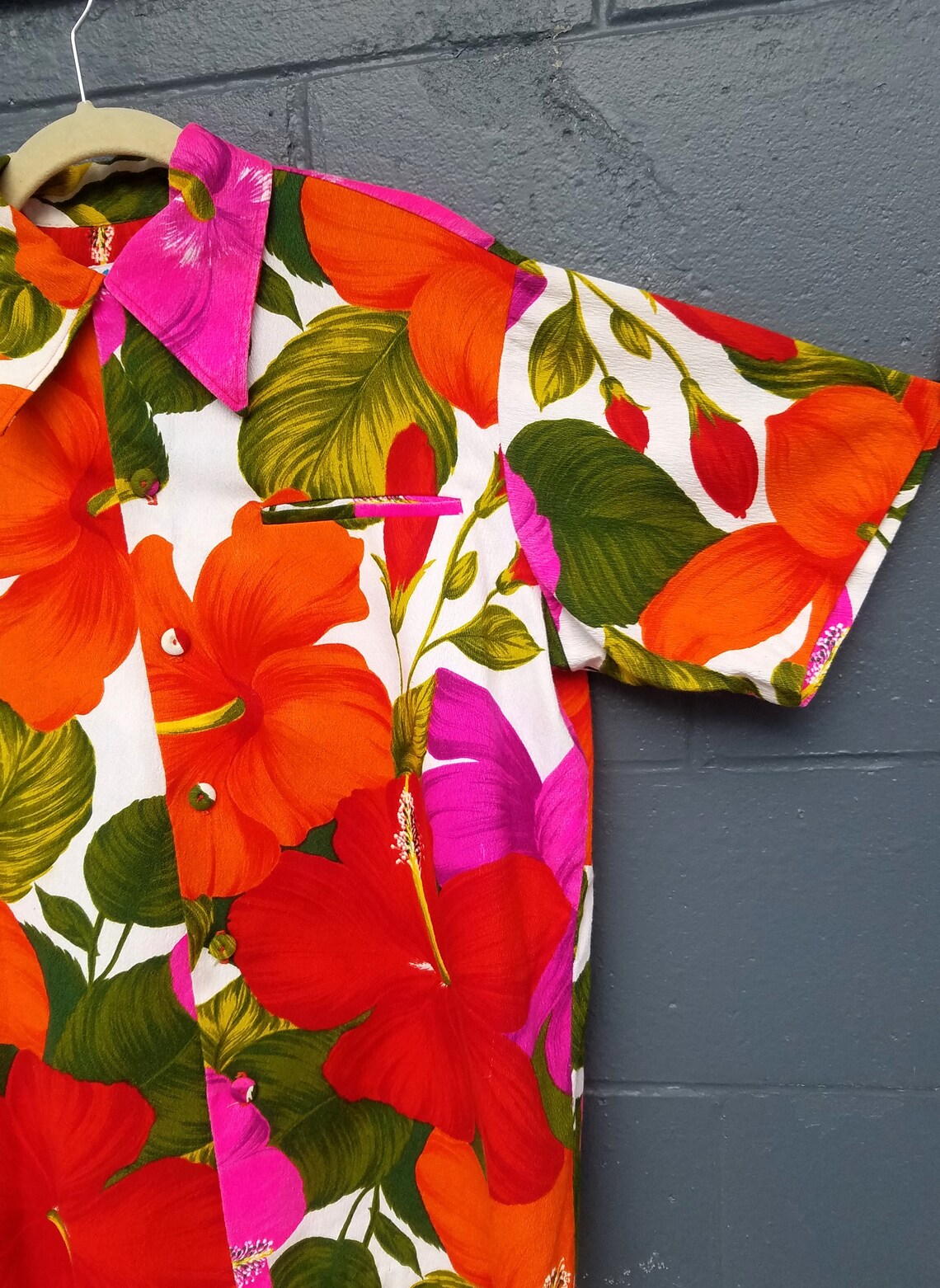 Vintage 60s Neon Hawaiian Shirt Floral Aloha Shirt Etsy