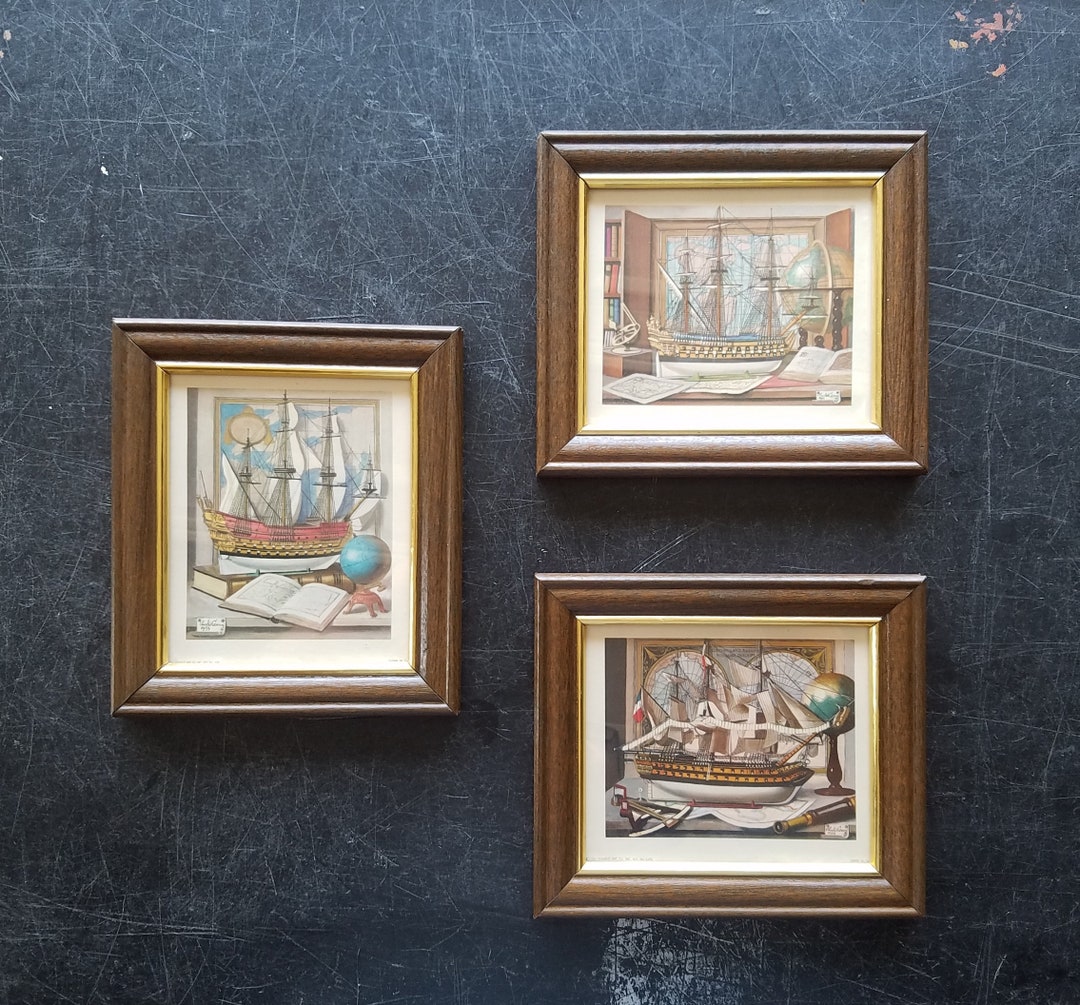 Vintage Nautical Framed Lithograph Prints 1961 Donald Art Company "boat ...