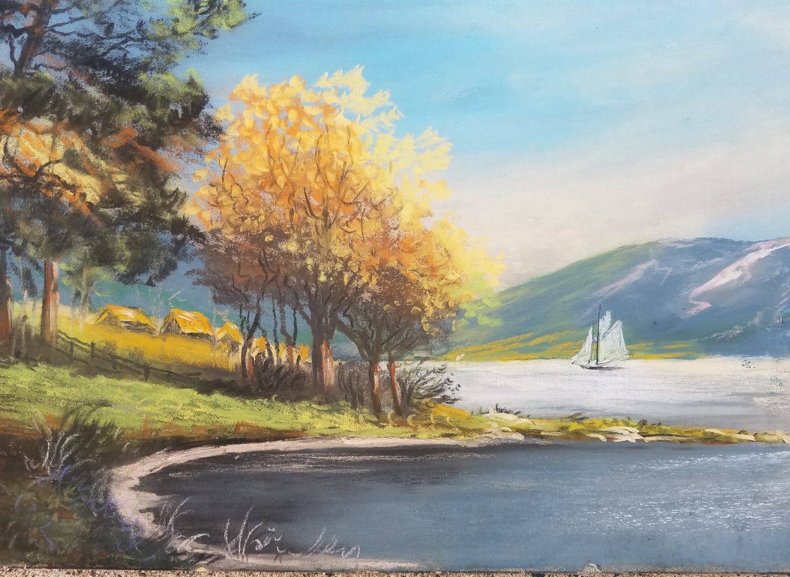 Nautical, Landscape Chalk Pastel Drawing on Sandpaper, Pastel or Chalk ...