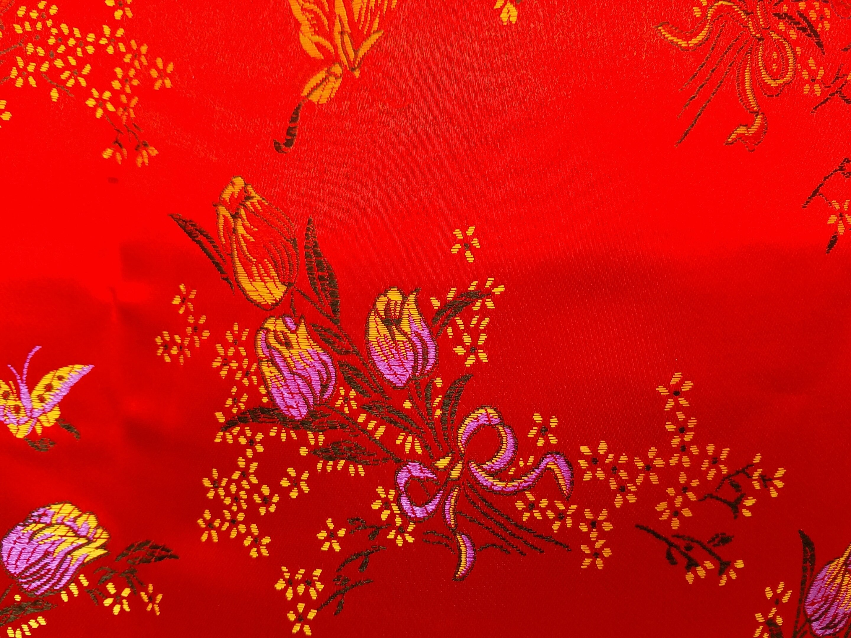 Red Satin Brocade Chinese Fabric Chinese Design Satin Jacquard | Etsy