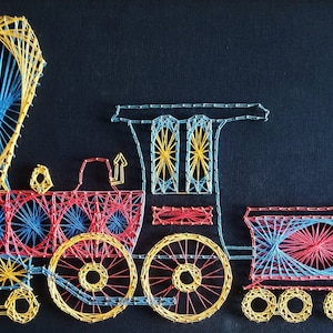 Vintage 1970's Train String Art, Pin String Art Train Locomotive Wall ...