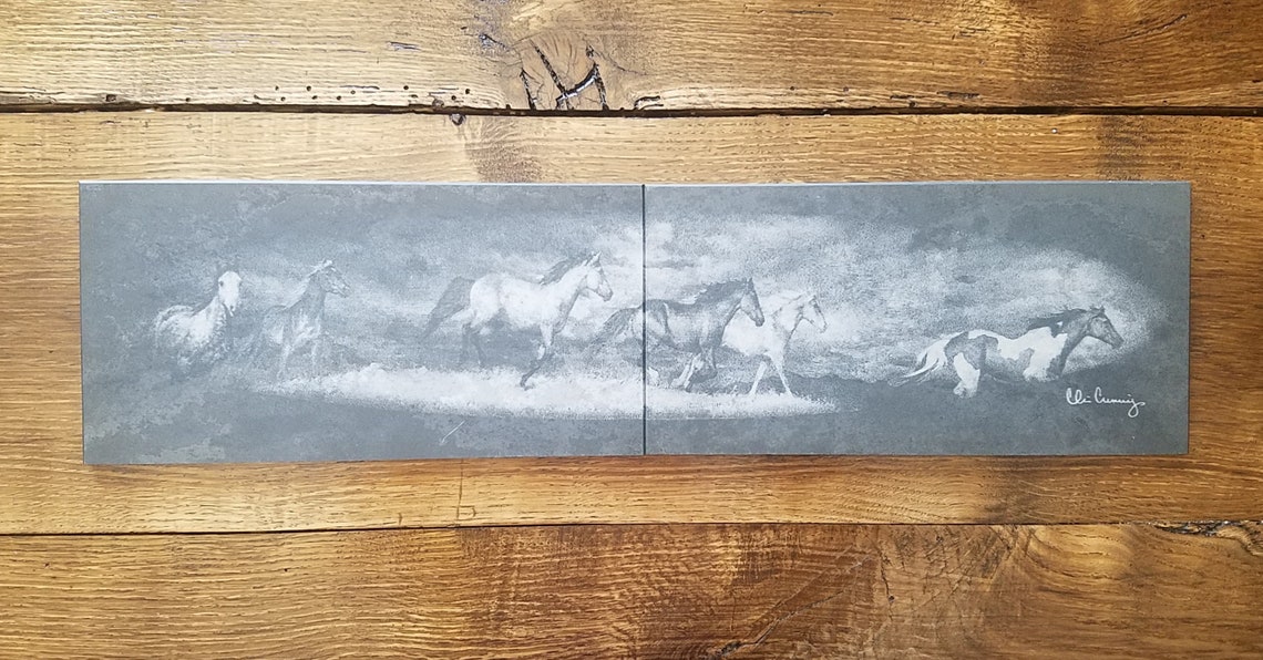 Vintage Wild Horses Slate Etching Signed Eli Cummings 1987 or | Etsy