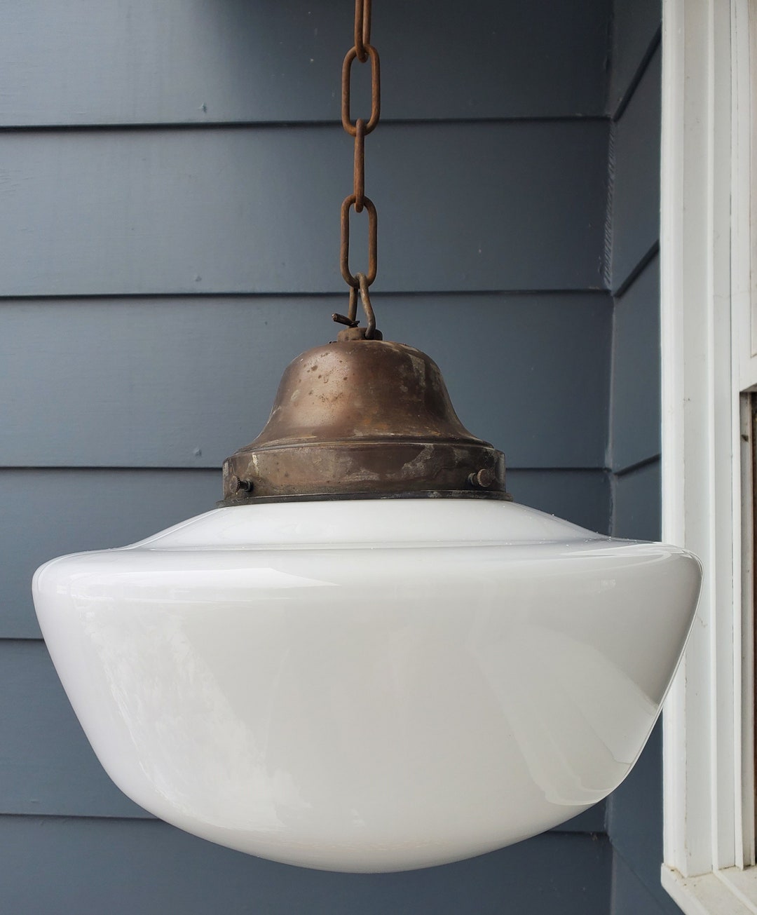 Antique 1920's Schoolhouse Light Fixture Opal Glass Shade - Etsy