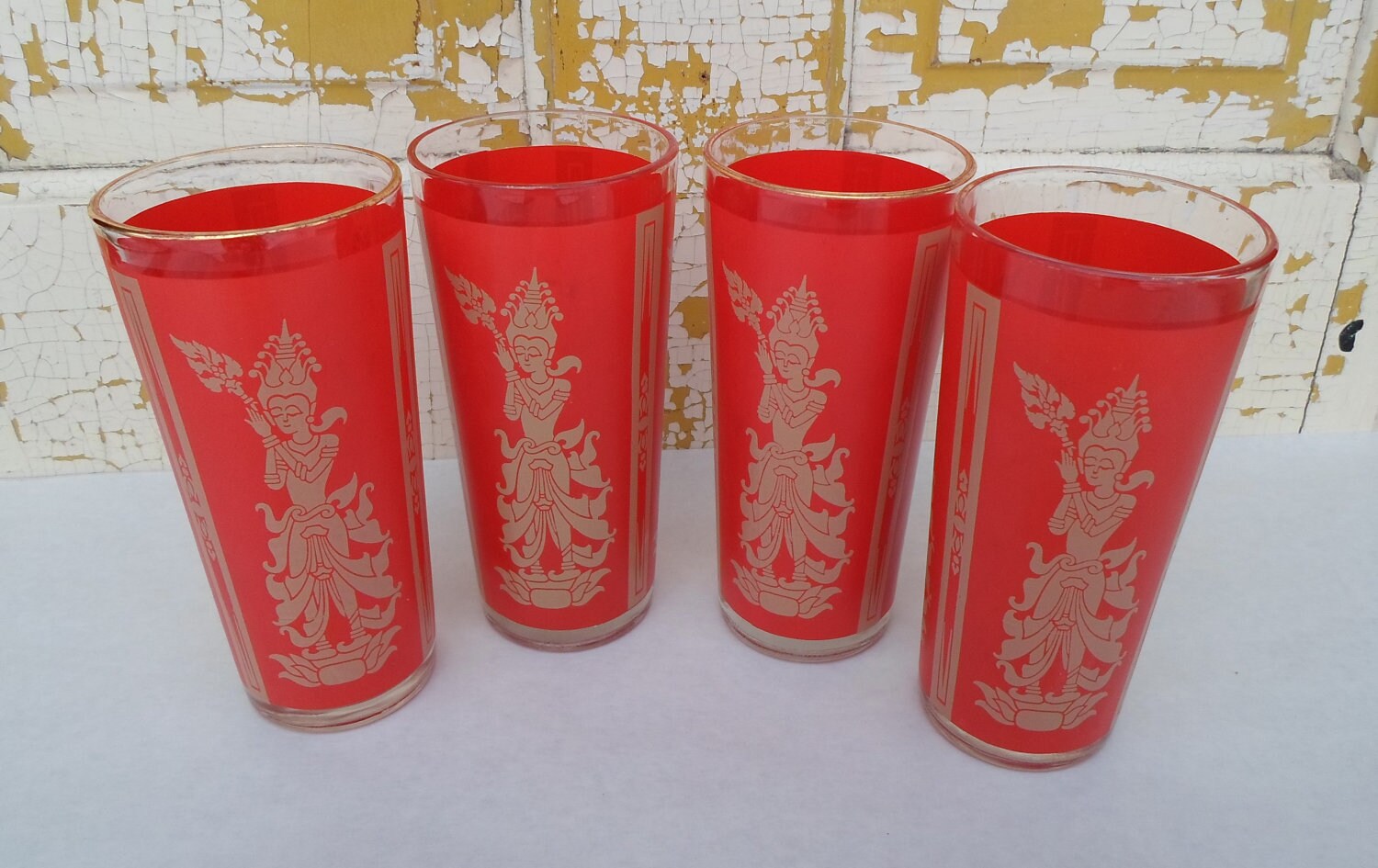 Vintage Hindu Inspired Glassware Red & Gold Bar Glass - Etsy