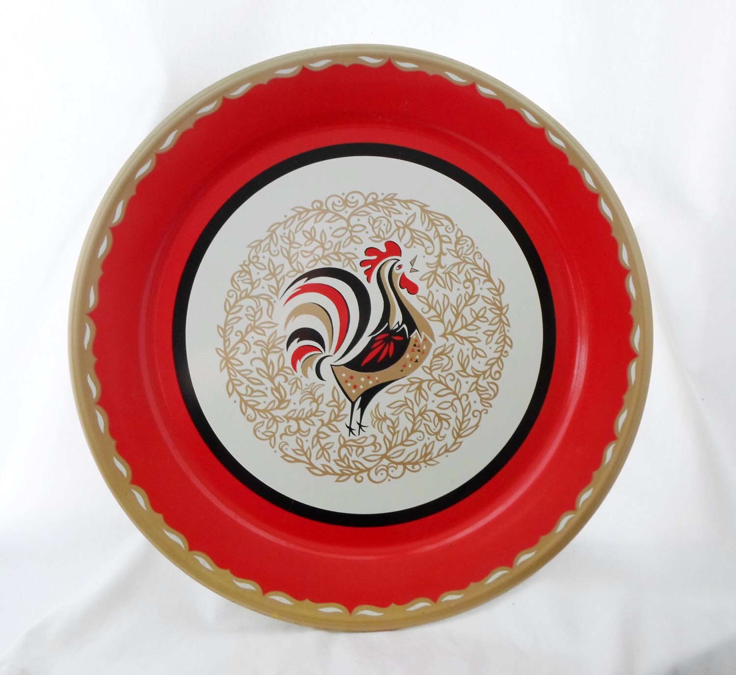 Rooster Tray Large Serving Red Gold Black White - Etsy