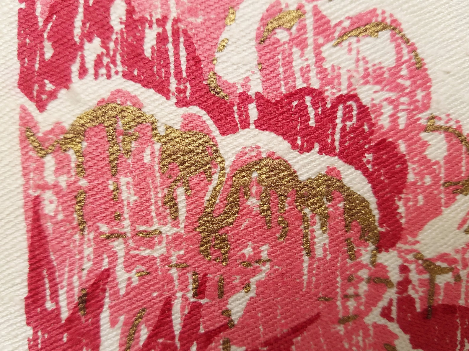 Vintage 50's LYON Hand Print Fabric Upholstery MCM Pinks and Gold ...