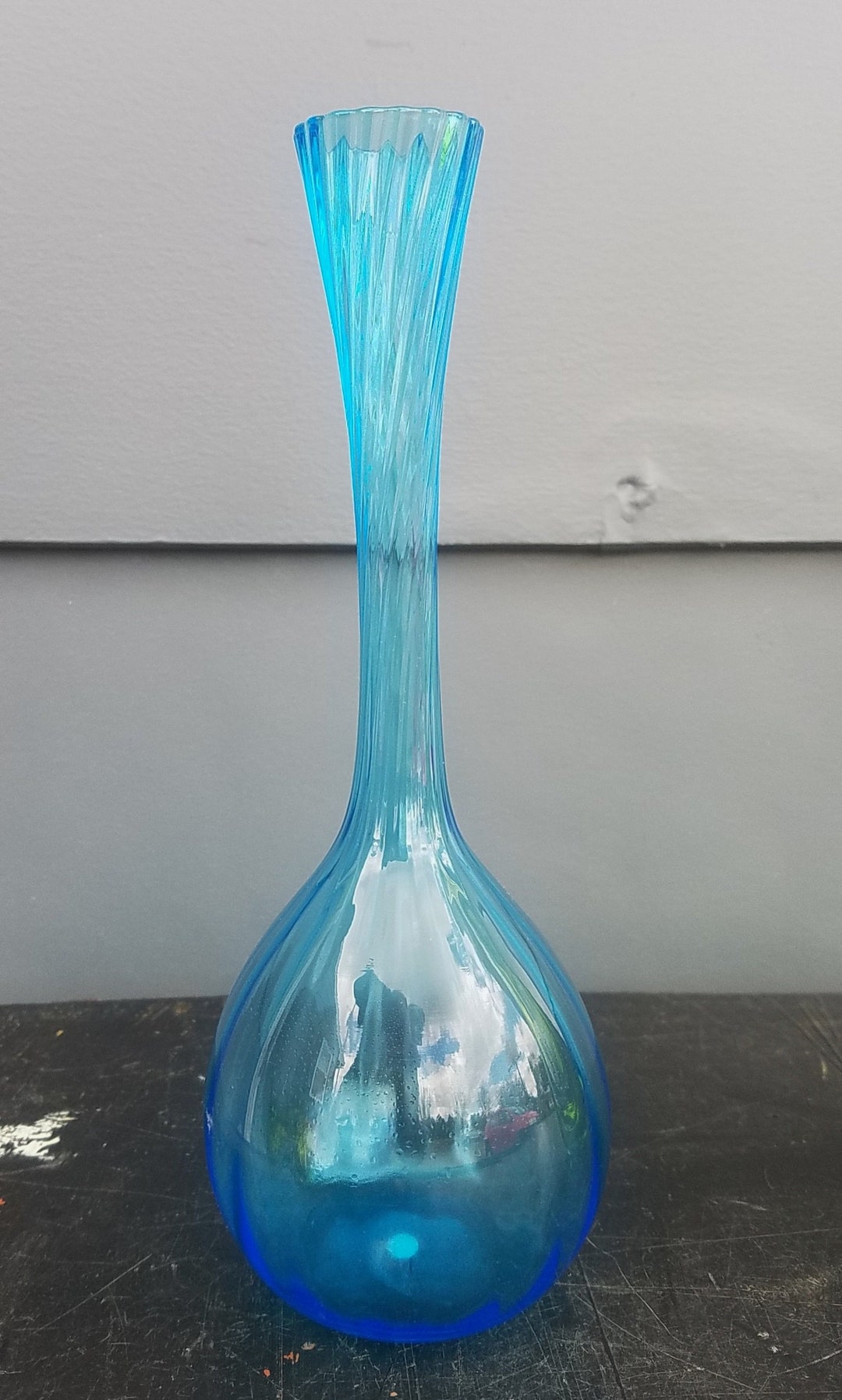 Vintage Swedish Art Glass Flower Vase, Bud Vase, Aqua Blue Glass Long ...