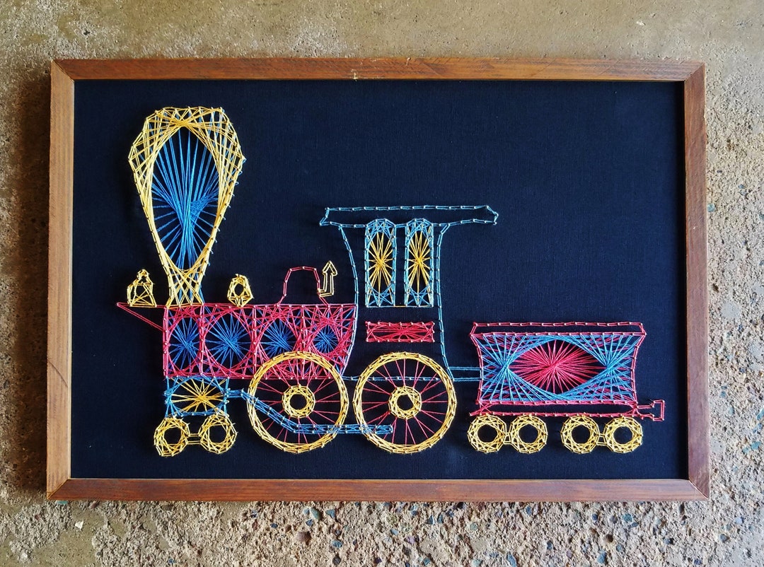 Vintage 1970's Train String Art, Pin String Art Train Locomotive Wall ...