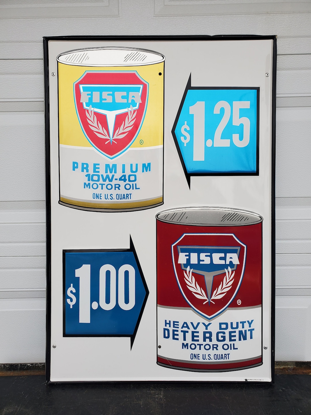 Large Vintage Fisca Motor Oil Gas Station Metal Sign 35.5"x23.5 ...