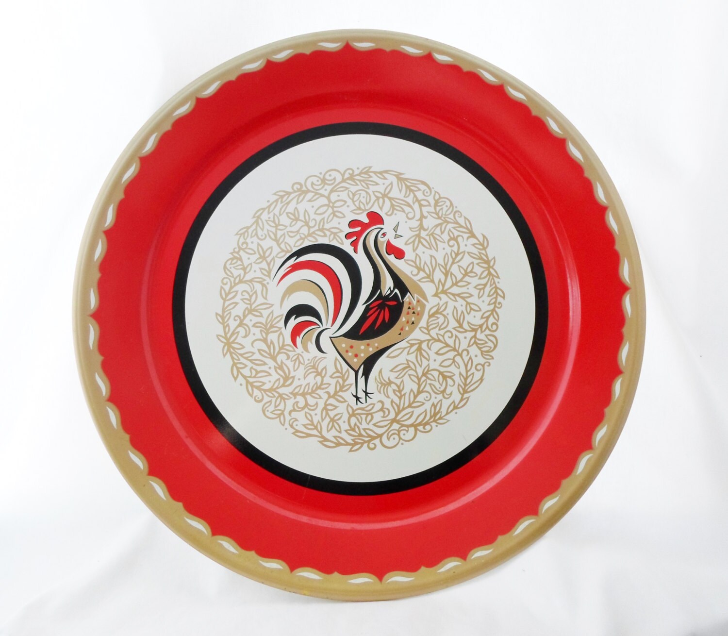 Rooster Tray Large Serving Red Gold Black White - Etsy