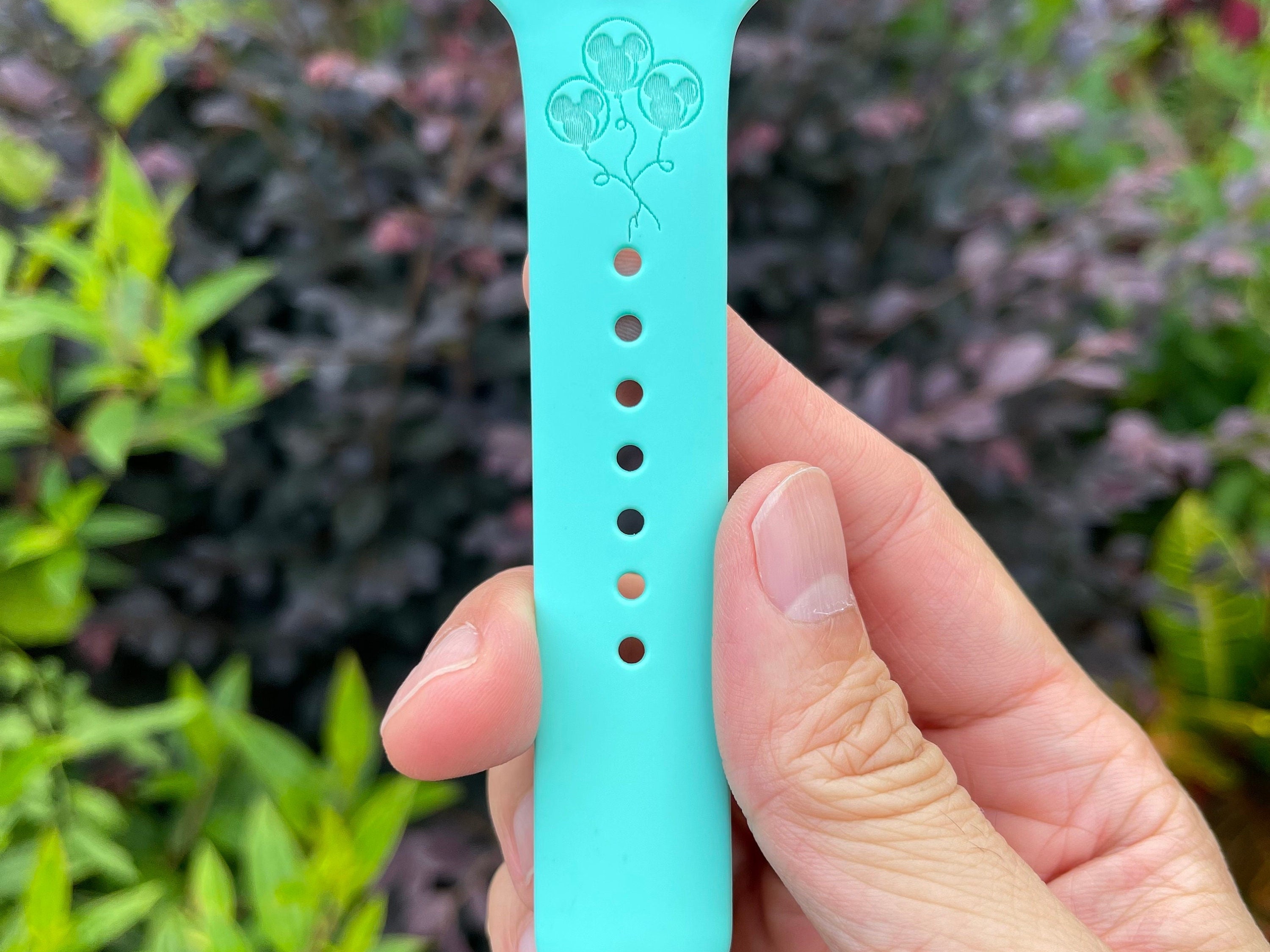 Engraved Mickey Balloons Silicone Fitbit Band, Disney Park Watch Strap ...