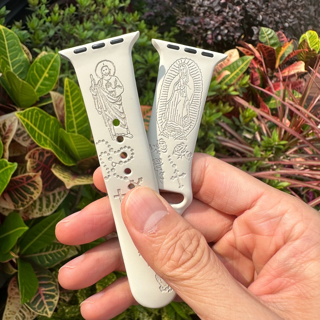 Virgin Mary and Jesus With Rose Cross Engraved Band, Silicon Apple ...