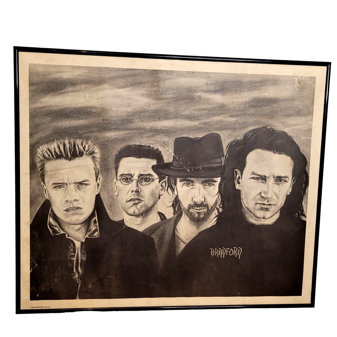 1988 U2 Pencil Drawing Art Print Bradford John Salamon 24 X 20 Inch ...