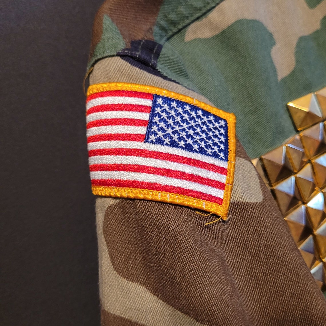 Vintage Upcycle Military BDU Print Button up Joe Exotic Gold Studs ...