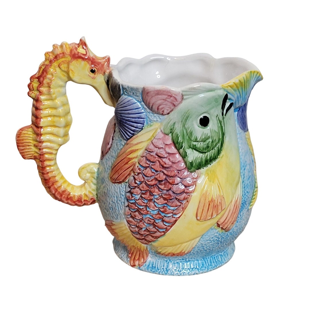 Bassano Ceramic Sea Horse Fish Pitcher Made in Italy Pottery Tropical ...