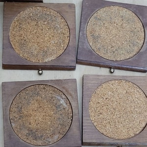 Vintage Wood Coaster Set Retro 60s 70s 80s Missing One Gold Knob 8 ...