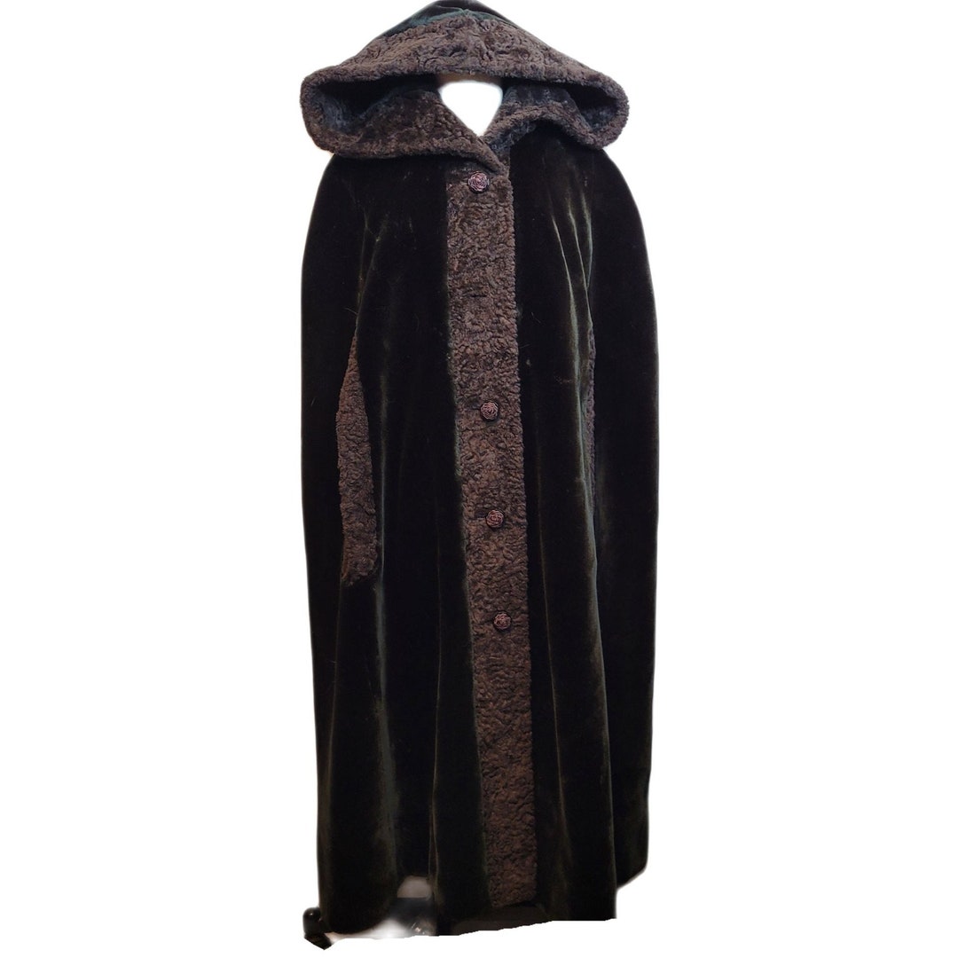 Faux Fur Hooded Cape Borgazia Sportowne Velvet Union Made 50s 60s OSFM ...