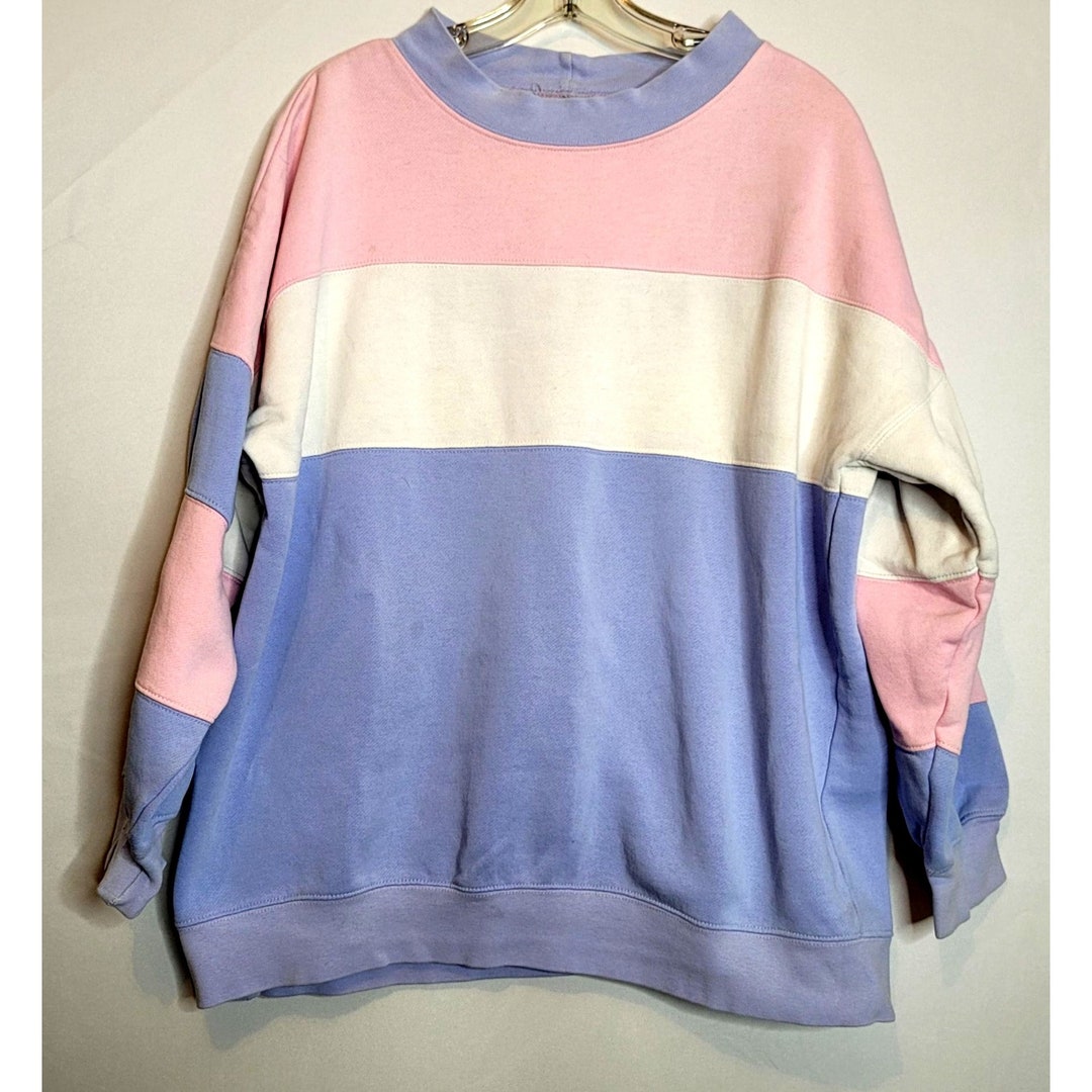 Vintage Color Block Sweatshirt Pastel Pink White Lavender Size Large ...