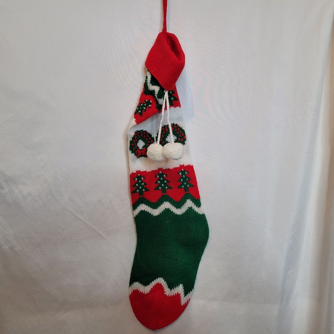 Vintage Knit Stocking Wreath Tree Design Red White Green 21 - Etsy