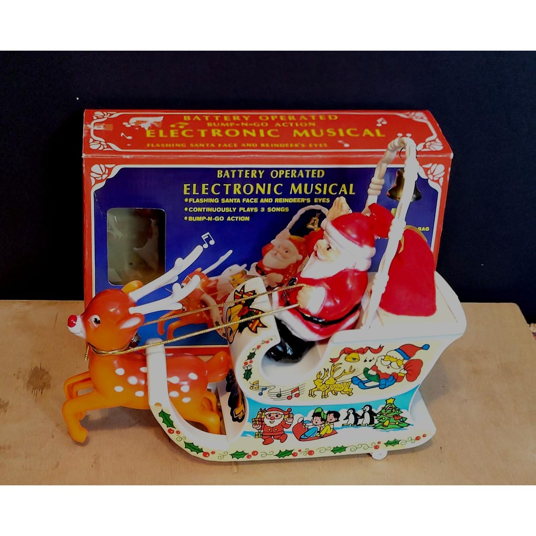 Vintage Bump N Go Santa Claus and Sleigh Electronic Musical Toy ...