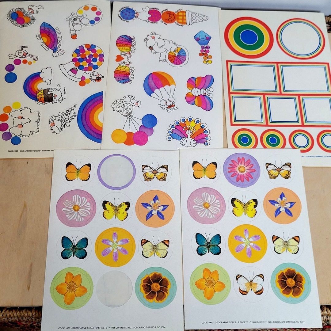 Vintage Current Stickers 5 Sheets 1981 1984 Rainbow Butterfly Novelty ...