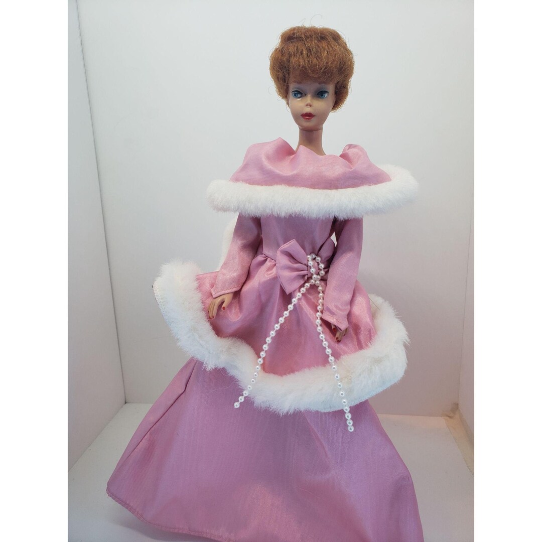 Vintage Titian Bubblecut Barbie 1963 Wearing 80s Fomal Gown No Green