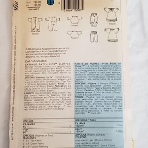 Cabbage Patch Kid Butterick Pattern 6507 Factory Folded Uncut Vintage ...
