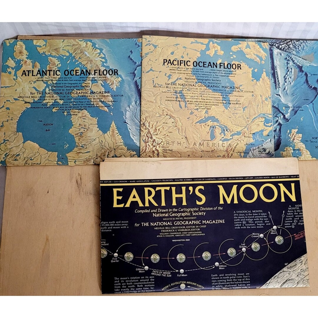 National Geographic Paper Map Insert 1968 1969 Moon Pacific Atlantic ...