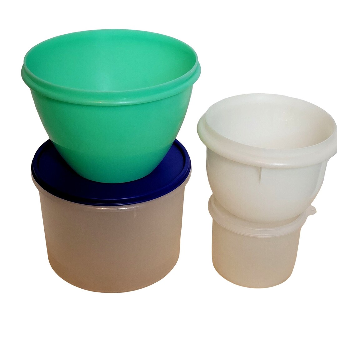 Vintage Tupperware 4 Bowl Lot 2 Lids 2 Without Green Blue White Clear ...