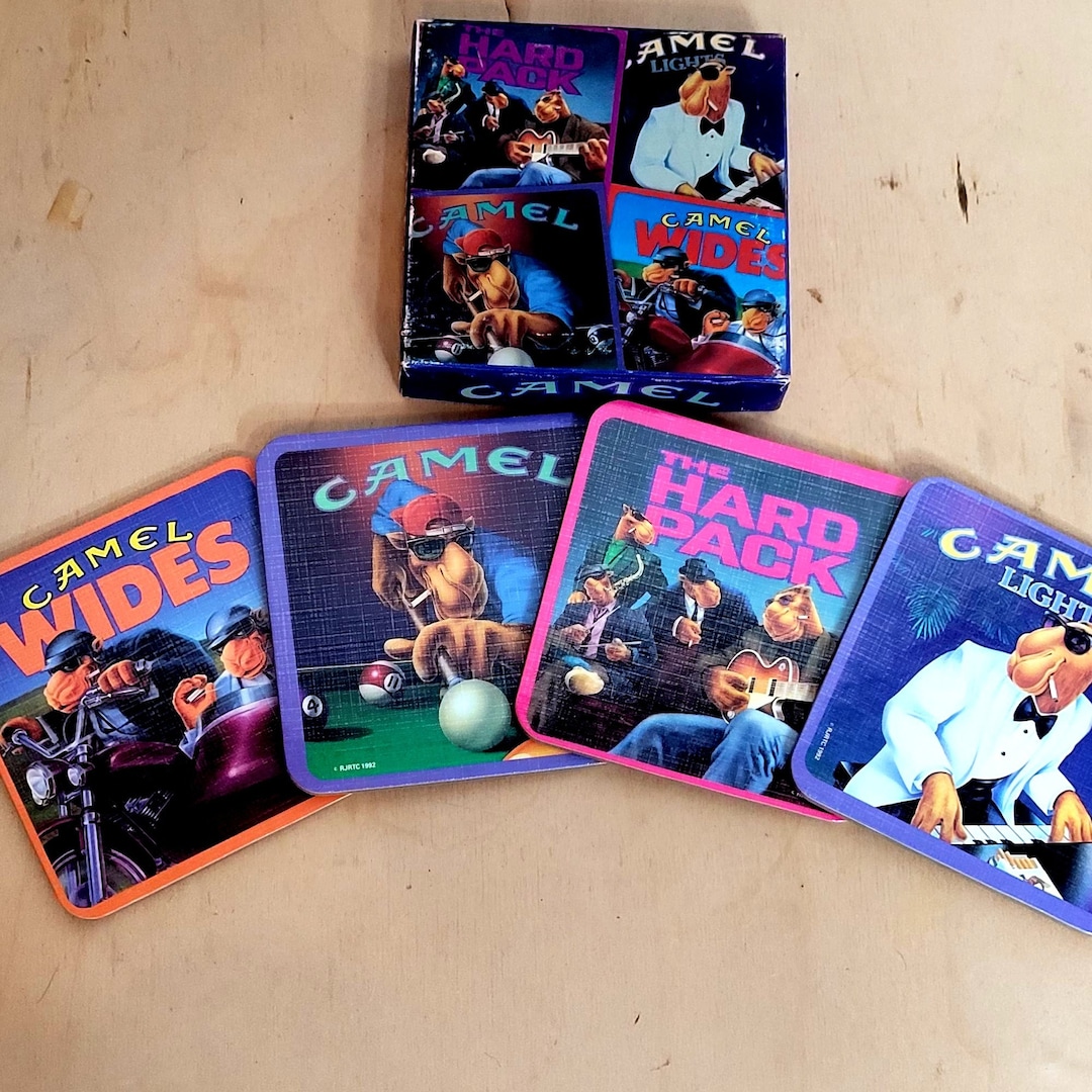 Vintage Camel Coasters Cork Back Set of 4 Original Box 1992 Paper Top ...
