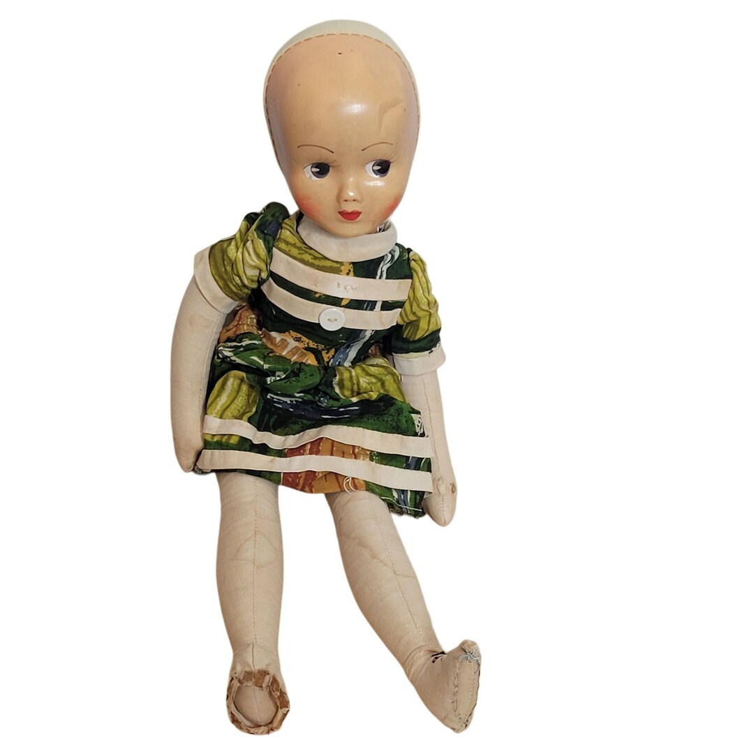 Vintage Handmade Cloth Doll Jointed Hips Plastic Face No Hair Foot ...