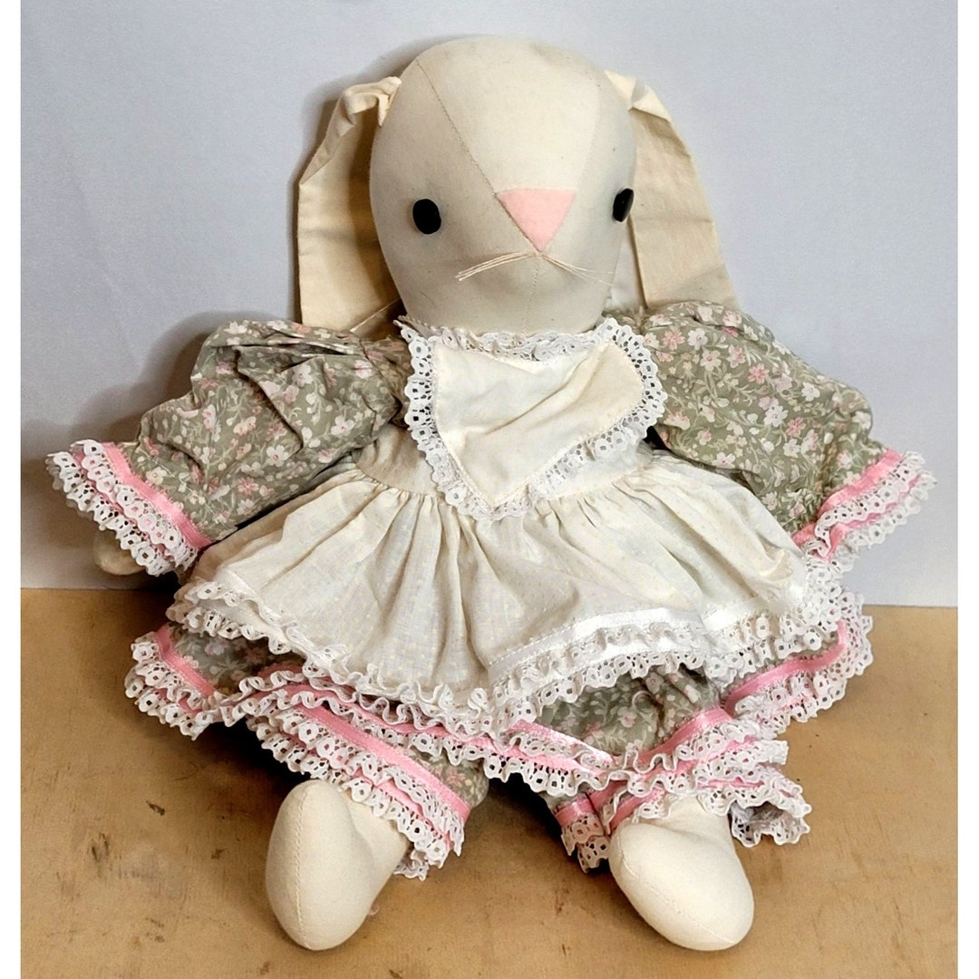 Vintage Rabbit Handmade Plush 1980s Retro Dress Pinafore 16 Inches - Etsy