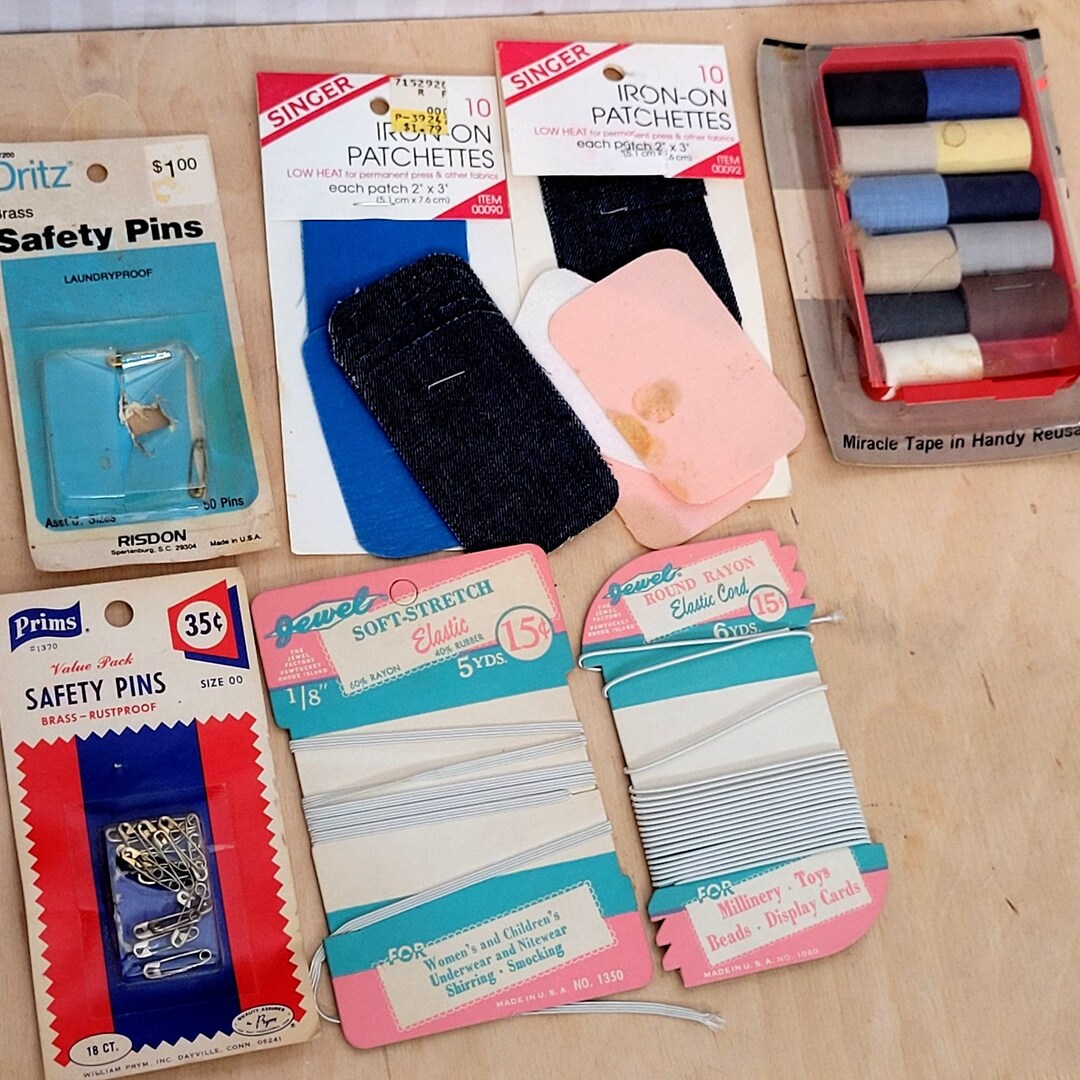 Vintage Sewing Craft Lot Elastic Safety Pins Patches See Pictures - Etsy